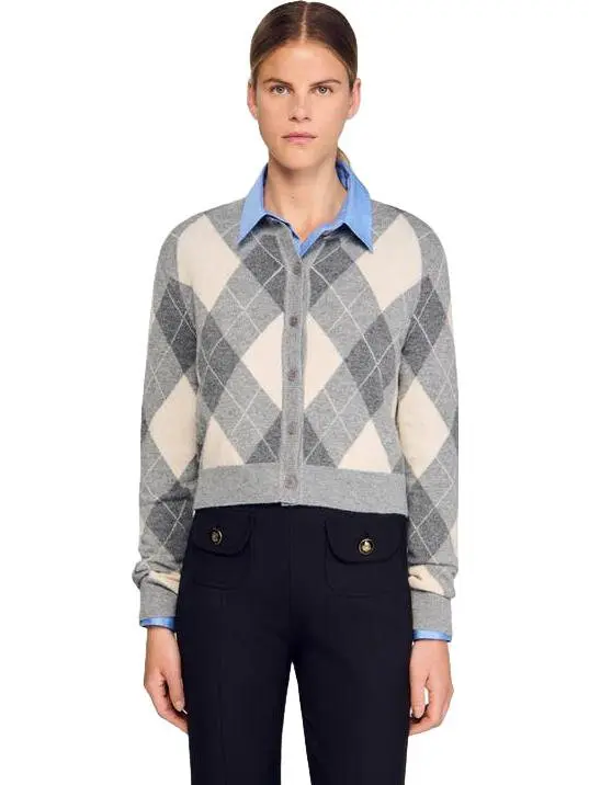 Sandro Argyle Cardigan - Grey