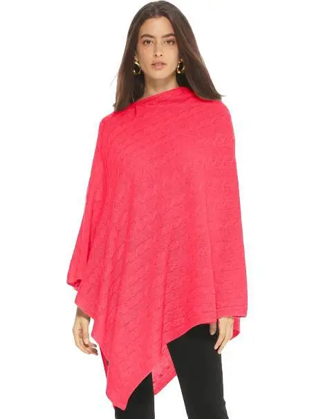 MONTICELLI CASHMERE Cashmere Textured Knit Poncho - Coral Red