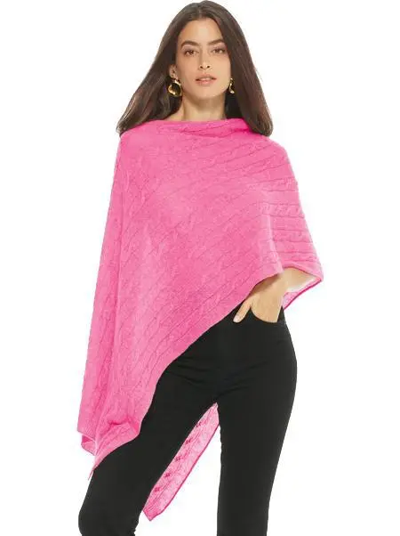 MONTICELLI CASHMERE Cashmere Textured Knit Poncho - Fuchsia