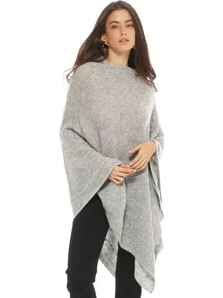 MONTICELLI CASHMERE Cashmere Textured Knit Poncho - Light Gray