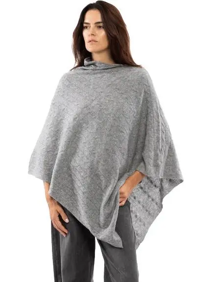 MONTICELLI CASHMERE Cashmere Textured Knit Poncho - Melange Grey