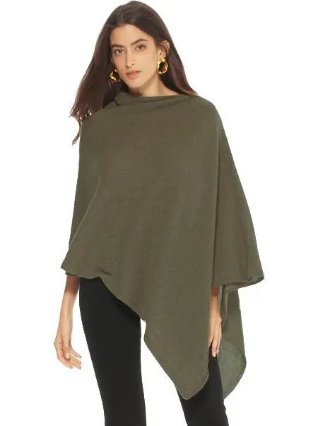 MONTICELLI CASHMERE Cashmere Textured Knit Poncho - Olive Green