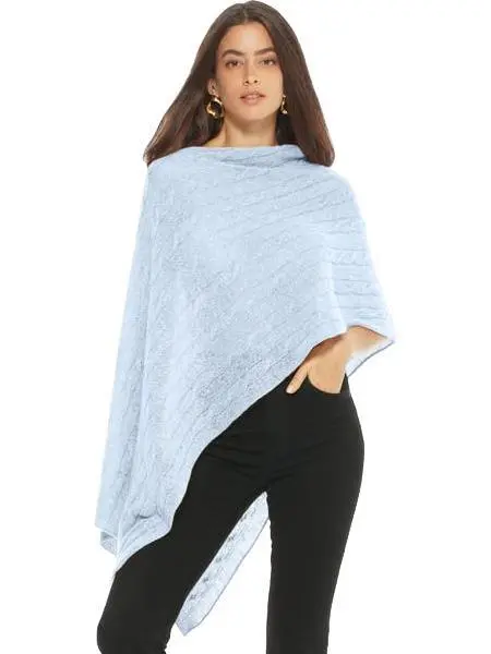 MONTICELLI CASHMERE Cashmere Textured Knit Poncho - Pastel Blue
