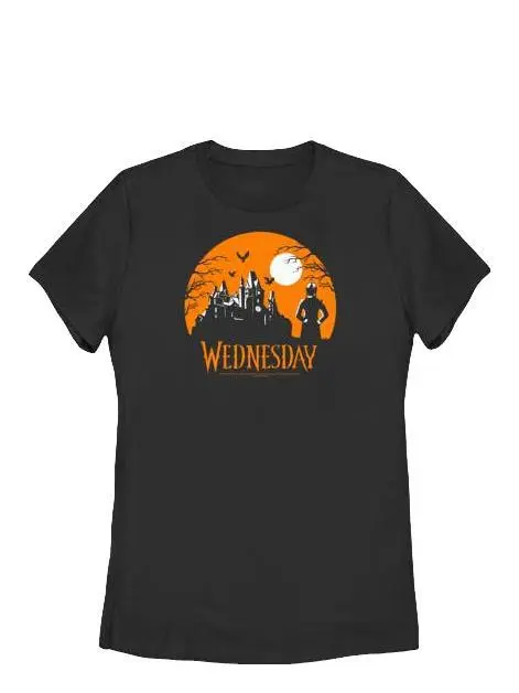 WEDNESDAY Halloween Haunted House Graphic T-shirt - Black