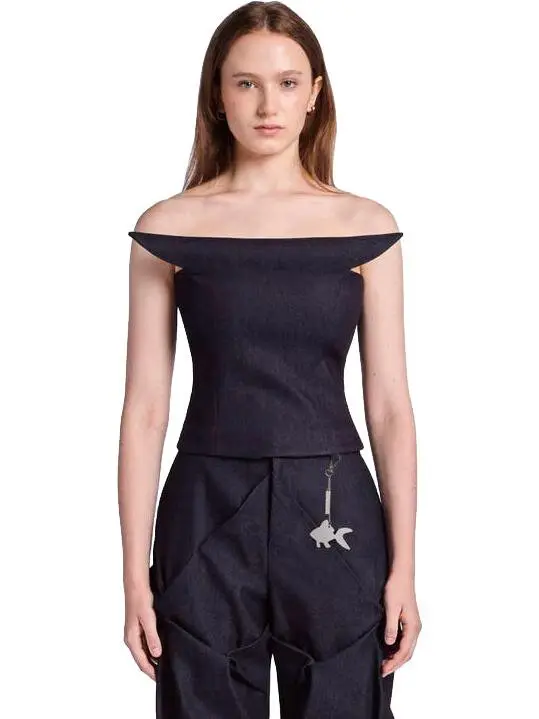 KATE BARTON Symmetrical Sculpted Denim Corset - Navy