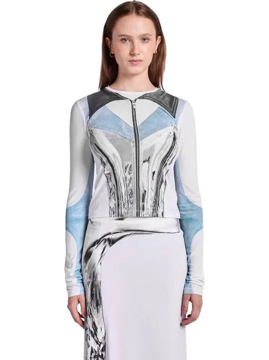KATE BARTON Moto Jacket Illusion Print Long-sleeve Top - White