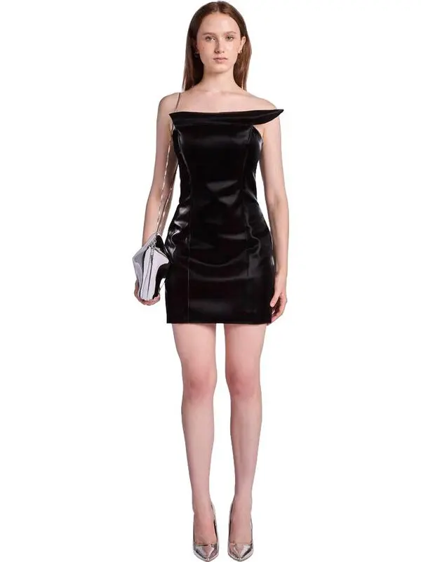 KATE BARTON Molded Vinyl Mini Dress - Black