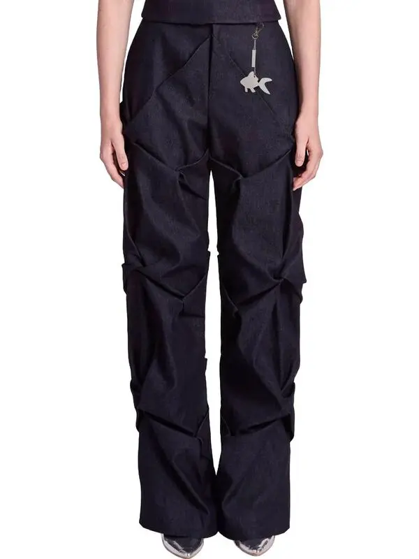 KATE BARTON Astrid Draped Denim Trousers - Navy