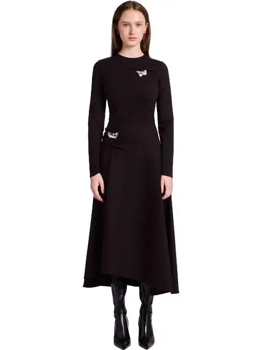 KATE BARTON Double Pinch A-line Jersey Dress With Brooches - Black