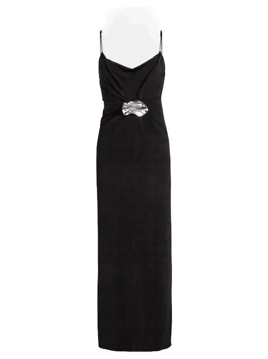 KATE BARTON Cowl-neck Maxi Dress With Brooch - Black