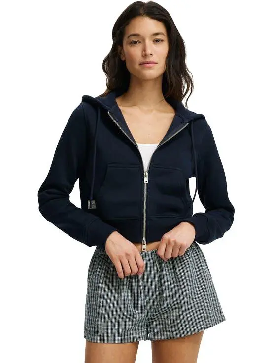 COTTON ON Premium Cropped Zip Through Hoodie - Total Eclipse