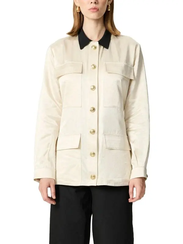 NOCTURNE Woven Jacket With Gold Button Details - Light Beige