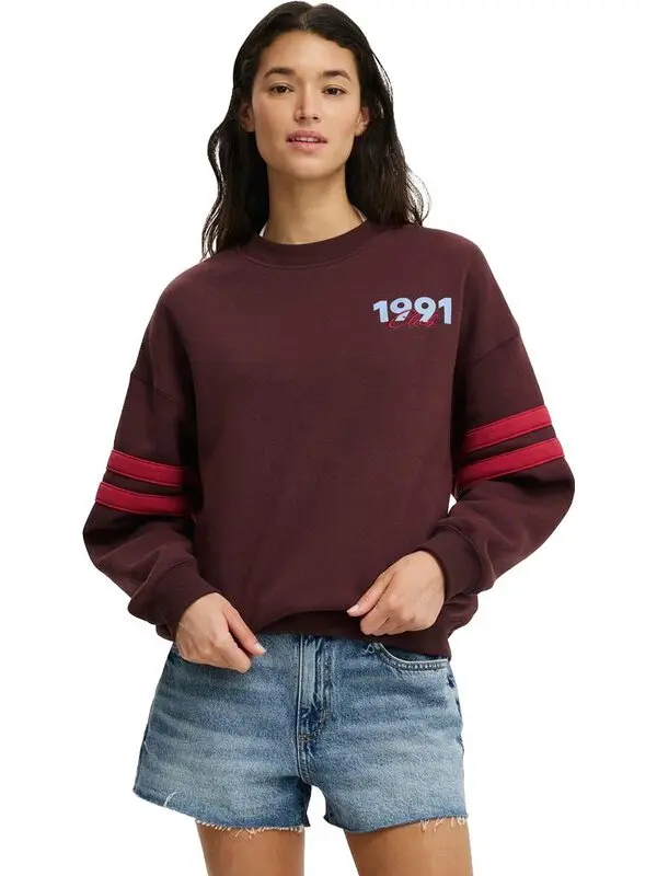 COTTON ON Graphic Crew Sweatshirt - 1991 Club Burnt Sangria