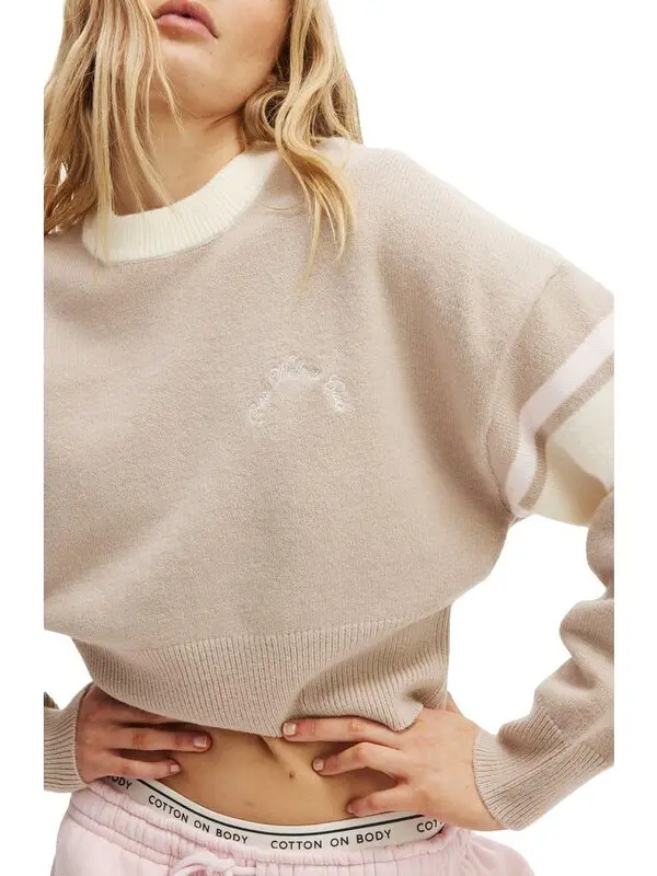 Cotton:on Active Stripe Knit Pullover - Allspice Coconut Milk