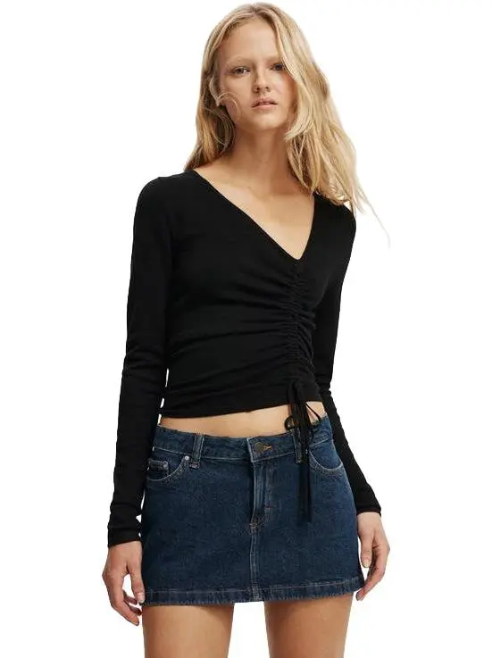 COTTON ON Asymmetric Ruched Knit Top - Black