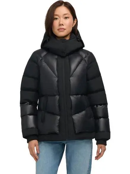 Pajar Mixed Media Puffer Jacket With Removable Hood - Black