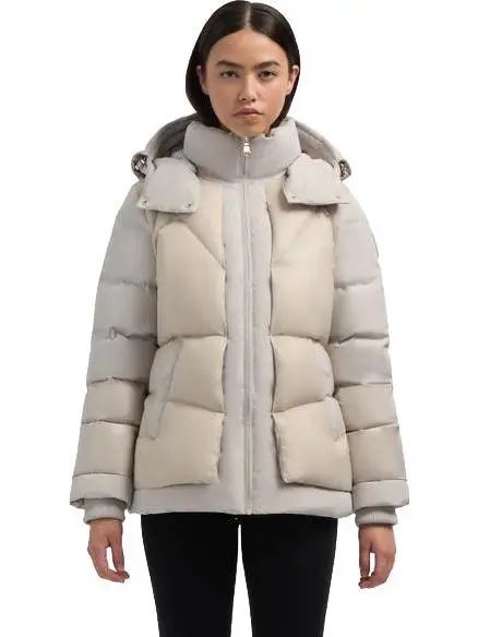 Pajar Mixed Media Puffer Jacket With Removable Hood - Champagne