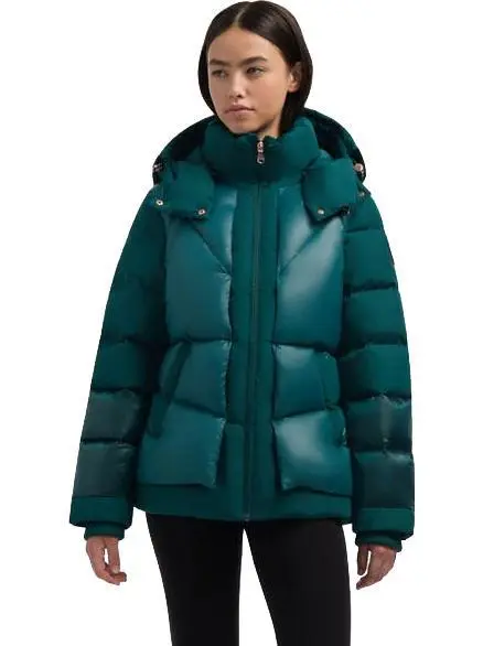 Pajar Mixed Media Puffer Jacket With Removable Hood - Emerald