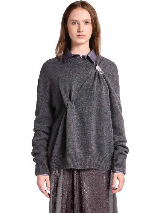 KATE BARTON Draped Merino Cashmere Sweater - Charcoal