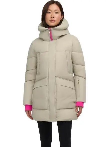 Pajar Heirani Mid-length Quilted Puffer Parka With Oversized Hood - Grey Buff