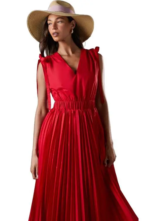 Coast Tie Shoulder Pleated Dress - Red