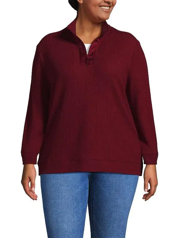 LANDS' END Long Sleeve Waffle Quarter Zip Pullover - Regal Garnet