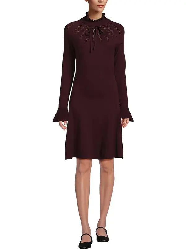 LANDS' END Fine Gauge Cotton Fit And Flare Sweater Dress - Lush Burgundy