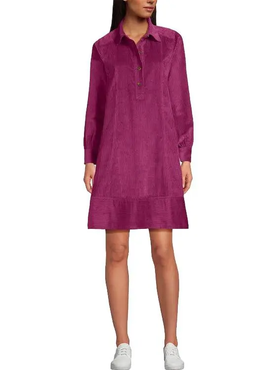 LANDS' END Wide Wale Cord Popover Shirt Dress - Light Raspberry Sorbet