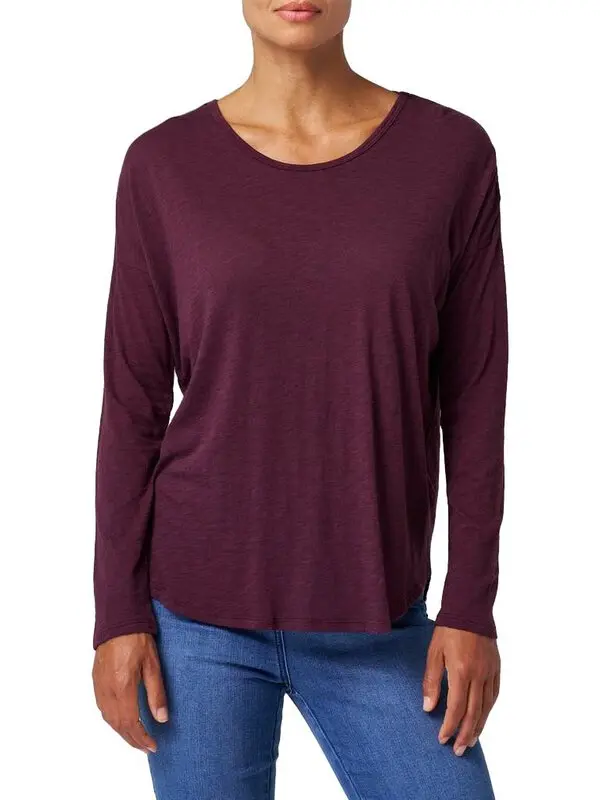 FRANNE GOLDE Slub Jersey Relaxed Long Sleeve Tee - Aubergine