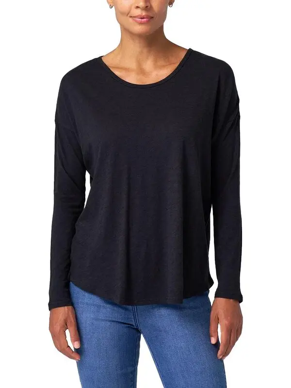 FRANNE GOLDE Slub Jersey Relaxed Long Sleeve Tee - Black
