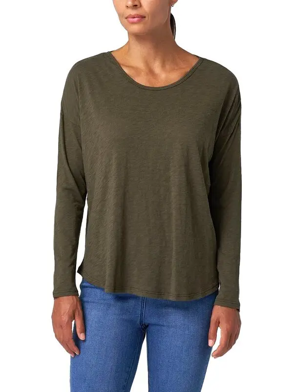 FRANNE GOLDE Slub Jersey Relaxed Long Sleeve Tee - Olive