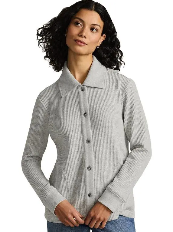 LANDS' END Waffle Knit Shirt Jacket - Gray Heather