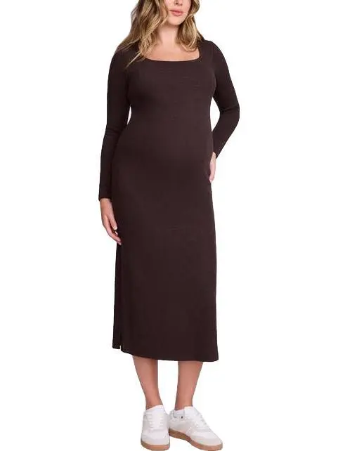 Motherhood Maternity Square Neck Rib Knit Maxi Dress - Chocolate Tort