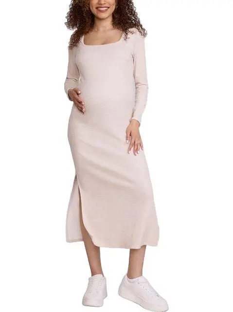 Motherhood Maternity Square Neck Rib Knit Maxi Dress - Oatmeal