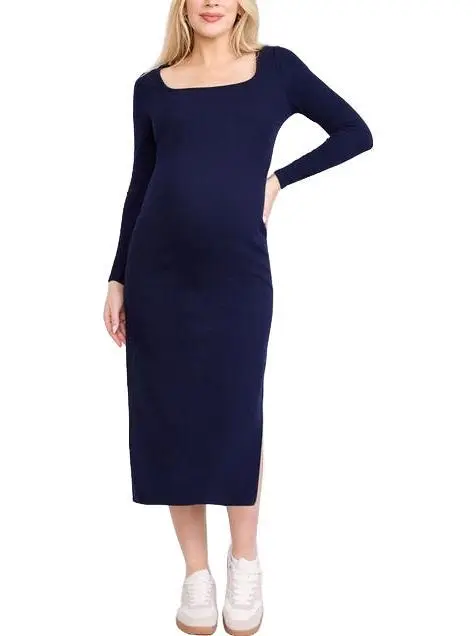 Motherhood Maternity Square Neck Rib Knit Maxi Dress - Peacoat