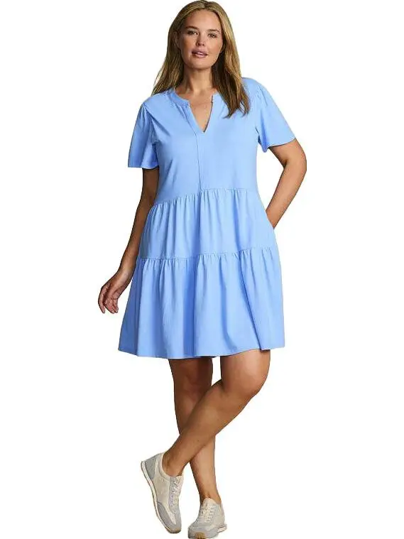 LANDS' END Cotton Jersey Tiered Mini Dress - Clear Blue Sky