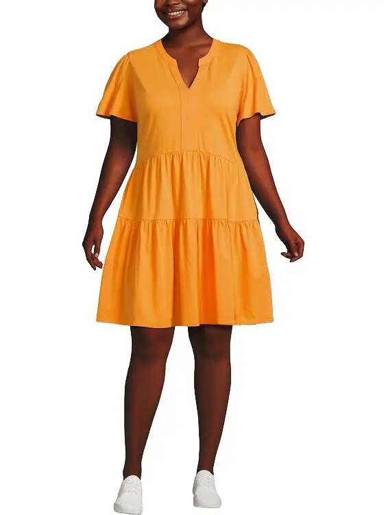 LANDS' END Cotton Jersey Tiered Mini Dress - Sweet Mango