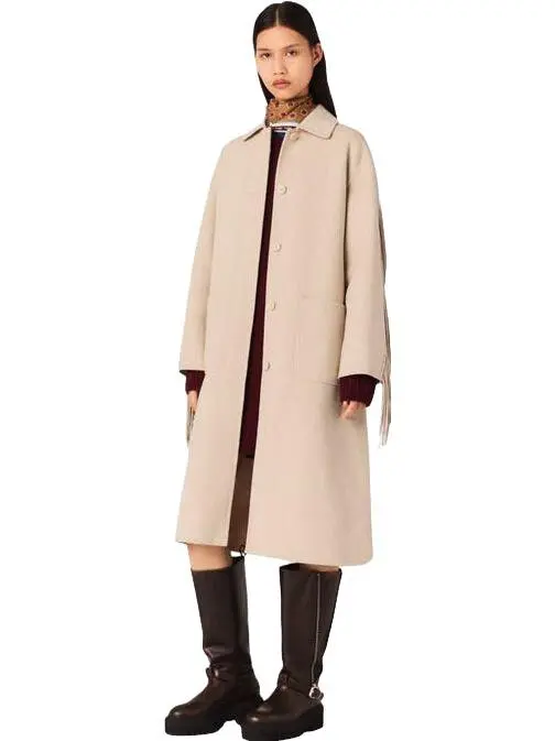 Maje Long Double-faced Wool Coat - Beige