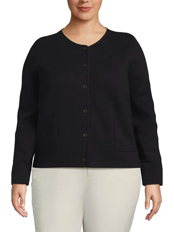 LANDS' END Fine Gauge Cotton Milano Blazer Sweater - Black