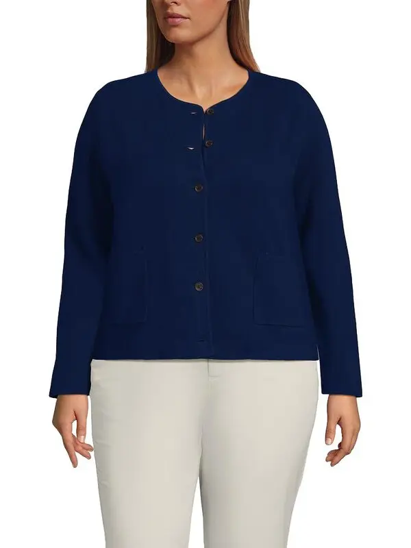 LANDS' END Fine Gauge Cotton Milano Blazer Sweater - Deep Sea Navy