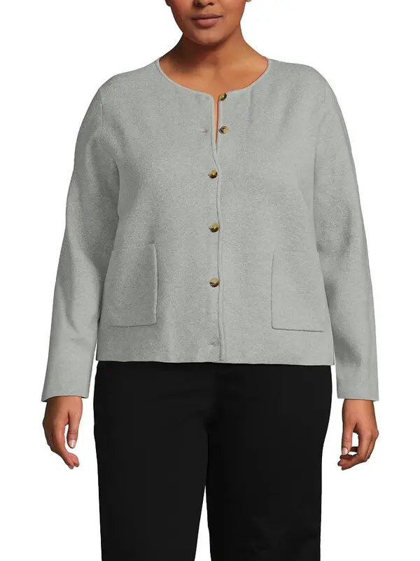 LANDS' END Fine Gauge Cotton Milano Blazer Sweater - Gray Heather