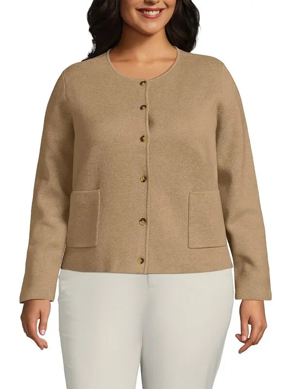 LANDS' END Fine Gauge Cotton Milano Blazer Sweater - Vicuna Heather