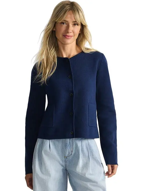 LANDS' END Fine Gauge Cotton Milano Blazer Sweater - Deep Sea Navy
