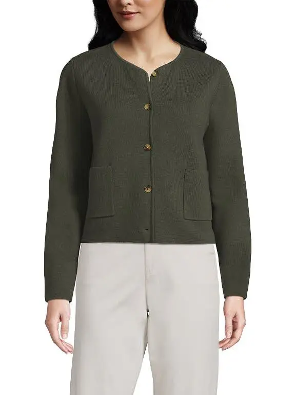 LANDS' END Fine Gauge Cotton Milano Blazer Sweater - Forest Moss
