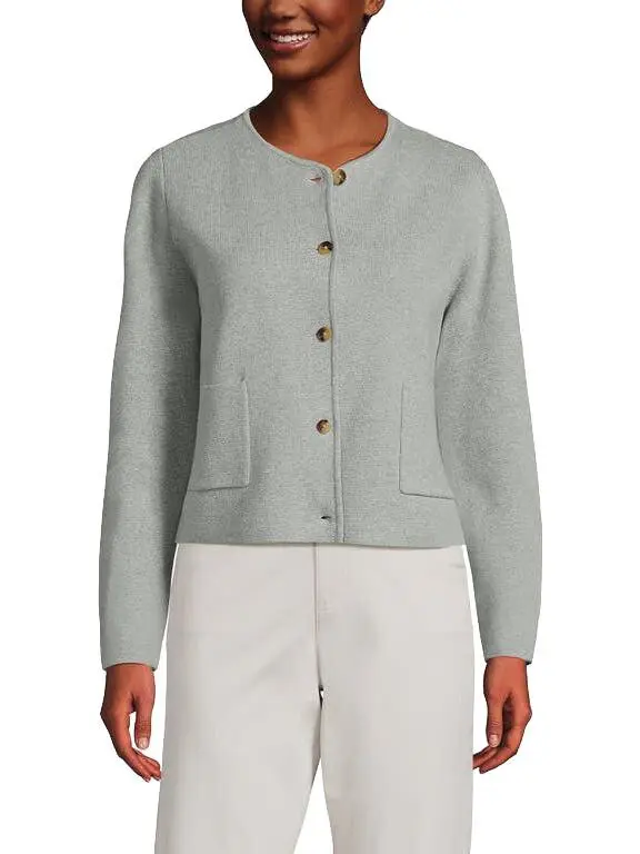 LANDS' END Fine Gauge Cotton Milano Blazer Sweater - Gray Heather