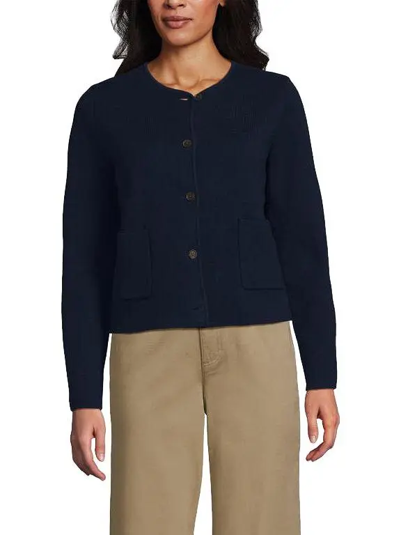 LANDS' END Fine Gauge Cotton Milano Blazer Sweater - Radiant Navy
