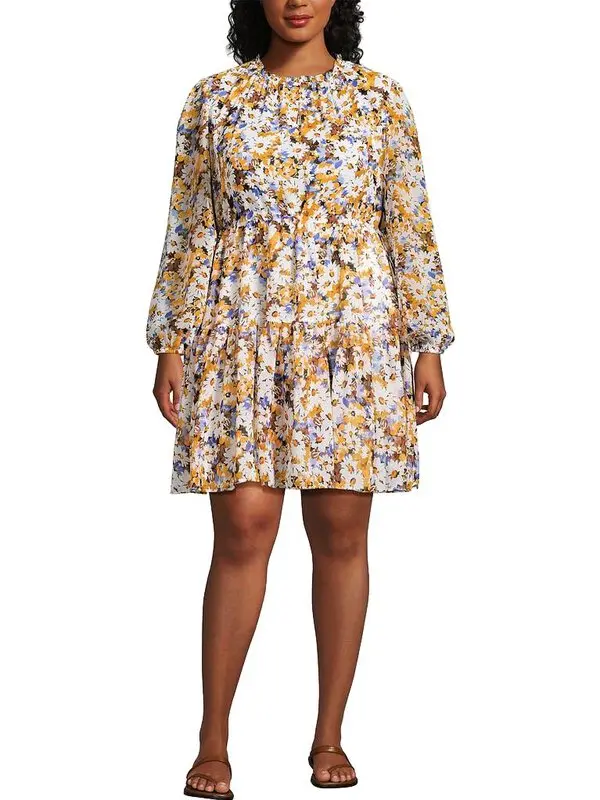 LANDS' END Chiffon Adjustable Dress - Dijon Gold Daisy Floral