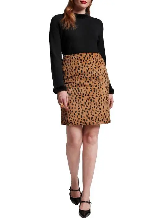 FRANCES VALENTINE Blaine Cheetah Print Faux Fur Skirt - Brown/multi