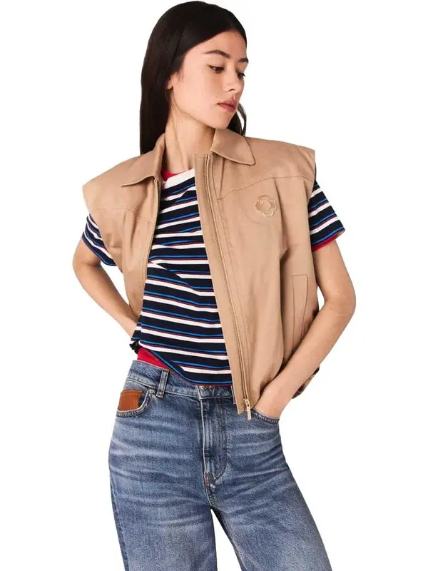 Maje Sleeveless Cropped Jacket - Beige