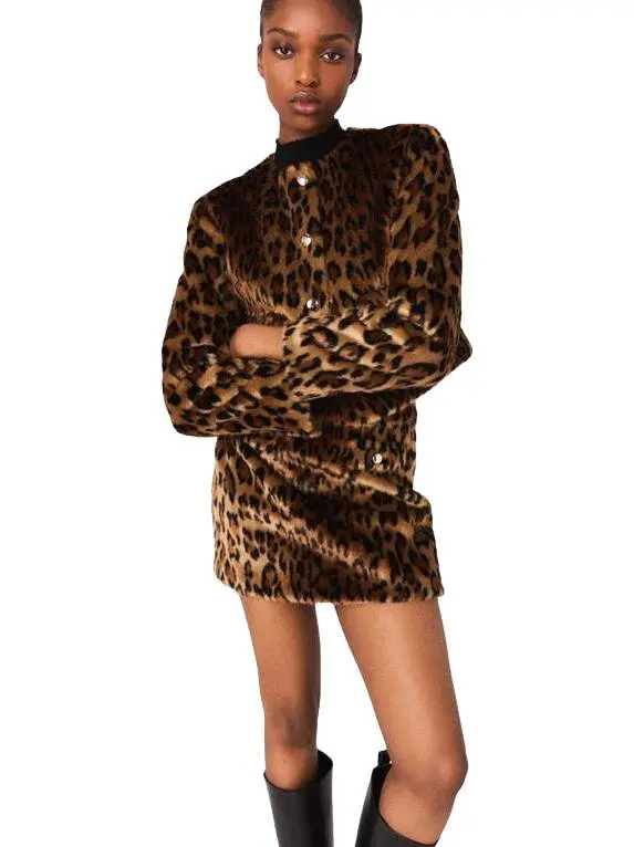 Maje Leopard Faux Fur Jacket - Big Leopard Print